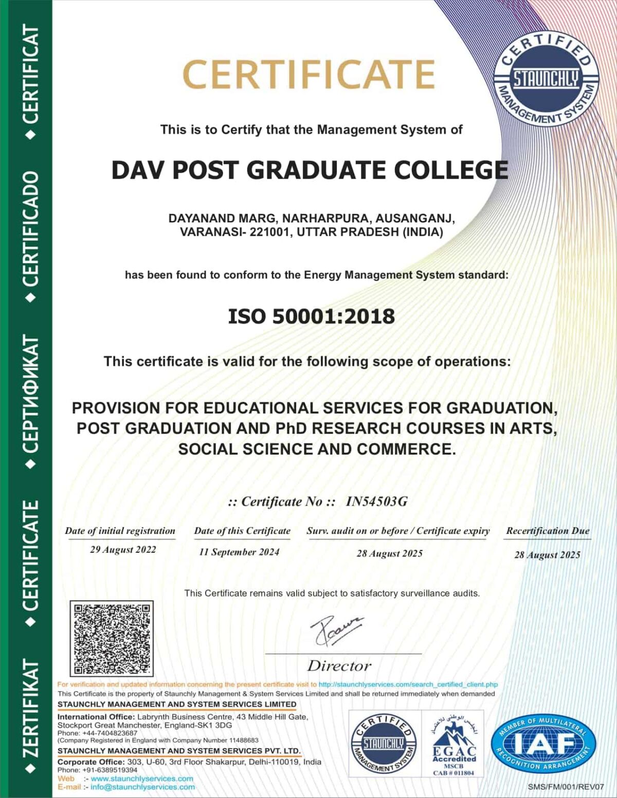 ISO Certified – D.A.V PG College